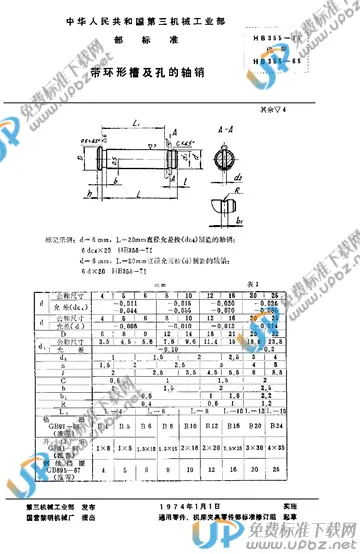 免费下载 HB 355-1971 带环形槽及孔的轴销_标准下载-UPBZ免费标准下载网-www.upbz.net