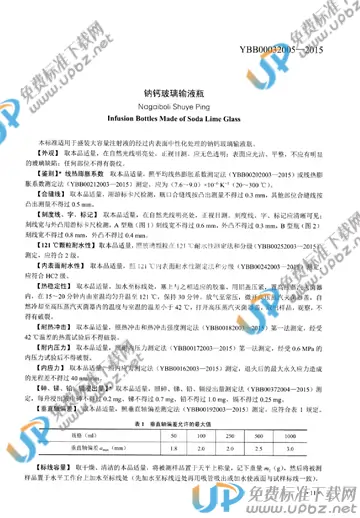 免费下载 YBB00032005-2015 钠钙玻璃输液瓶_标准下载-UPBZ免费标准下载网-www.upbz.net